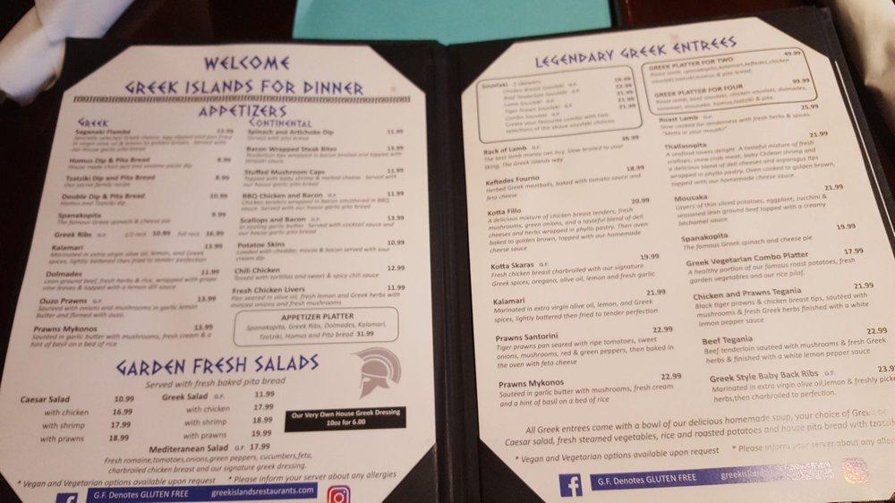 Menu at Greek Islands Restaurant, Abbotsford, Langdon St
