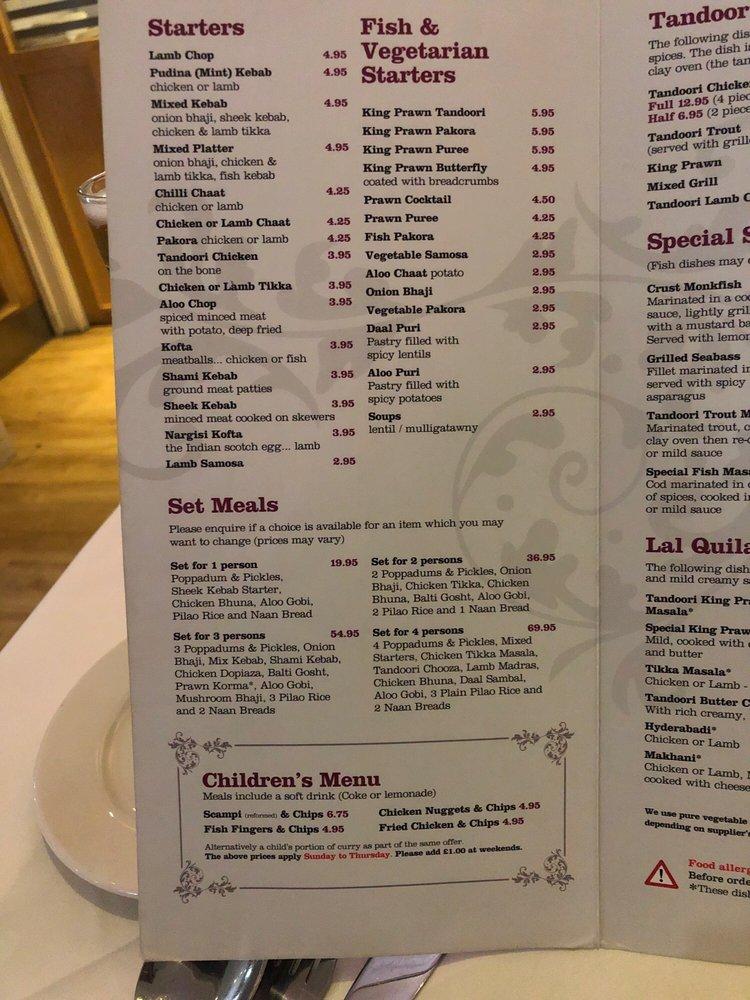 Menu at Lal Quila restaurant, York
