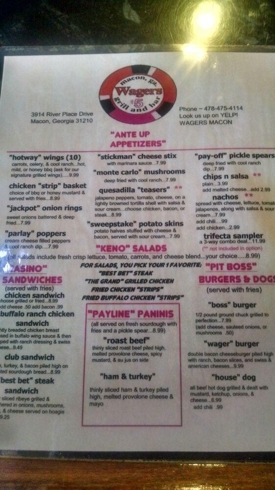 Menu at Wagers Grill and Bar, Macon