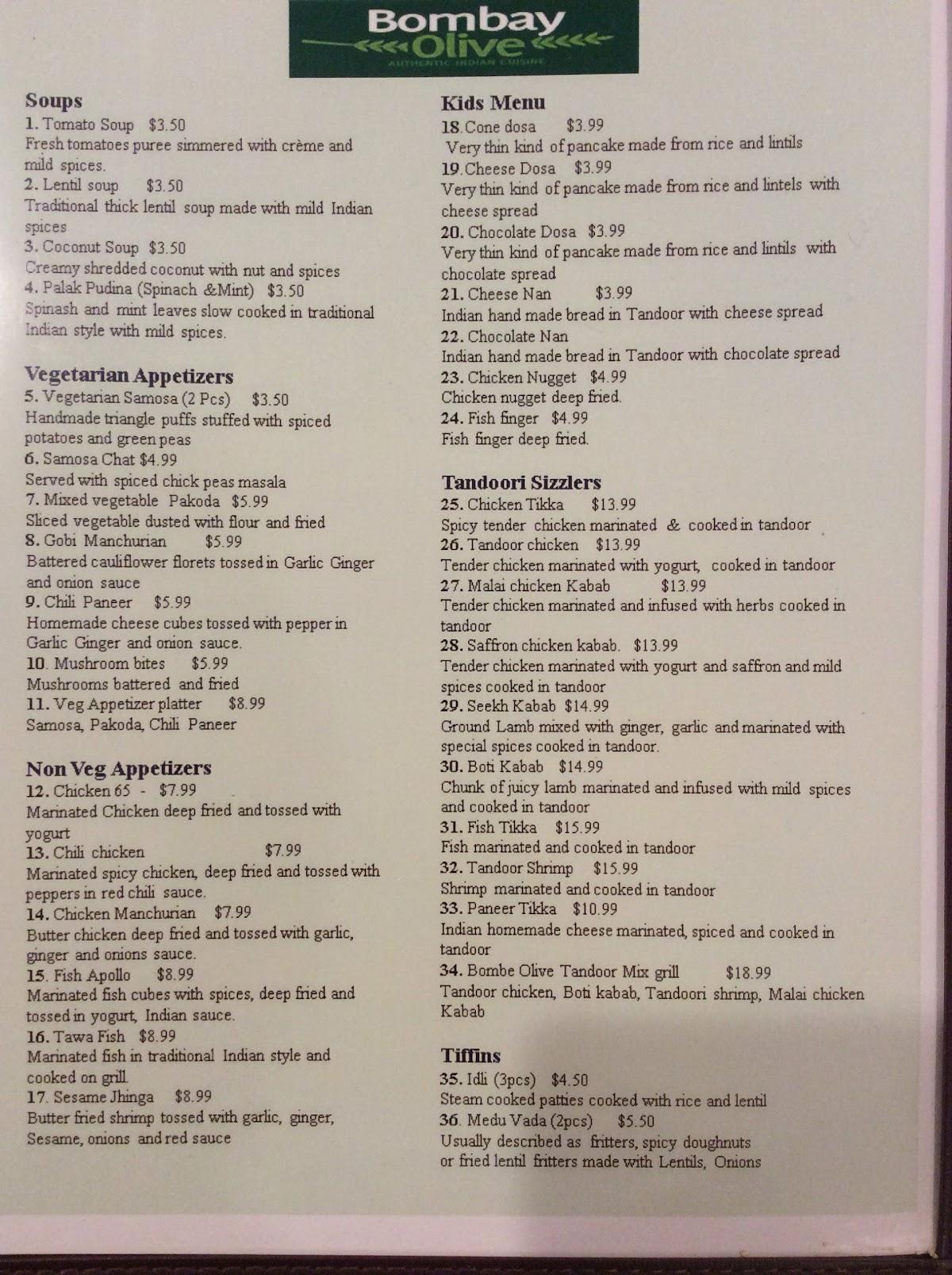 Menu at Bombay Olive - Authentic Indian Cuisine desserts, Carbondale