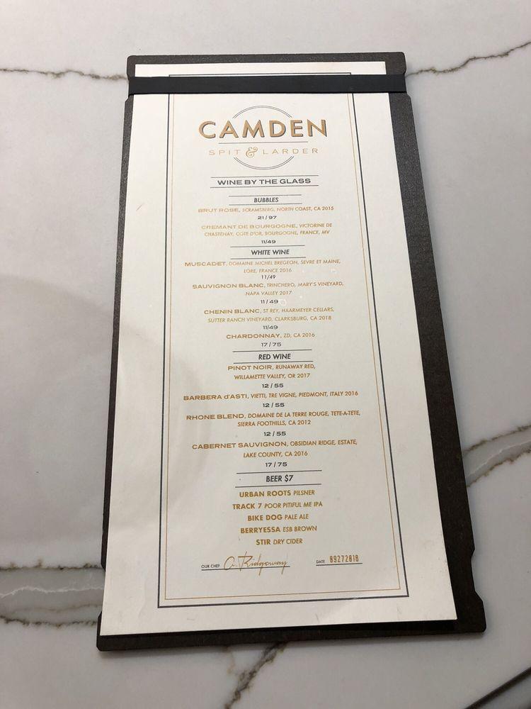 Menu at Camden Spit & Larder restaurant, Sacramento