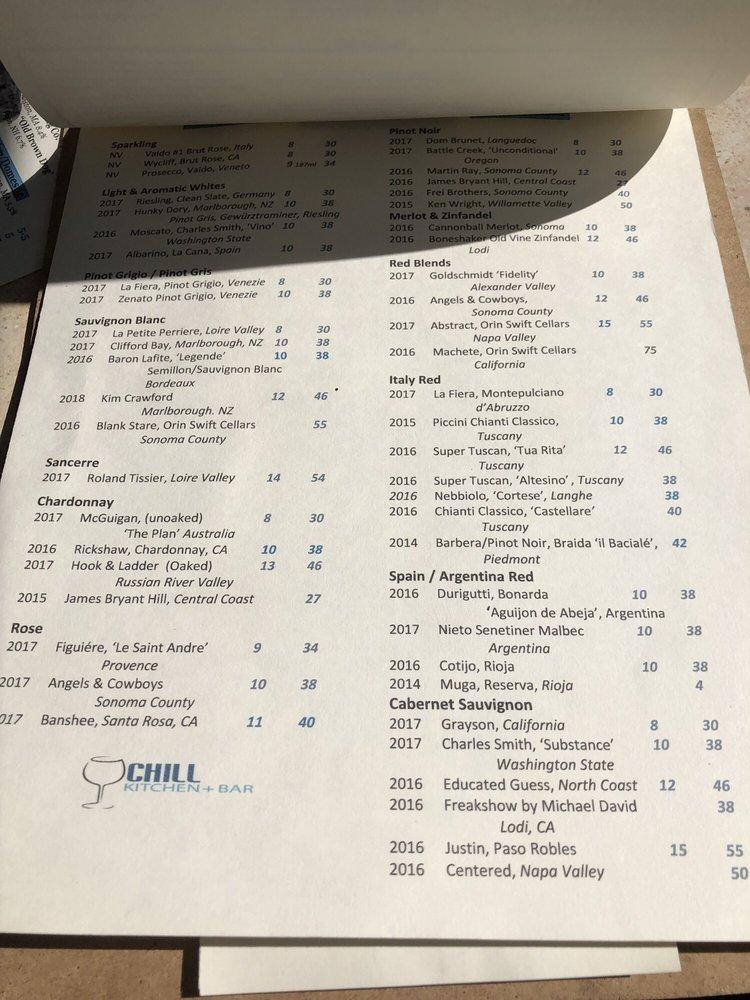 Menu at Chill Kitchen and Bar, Marlborough