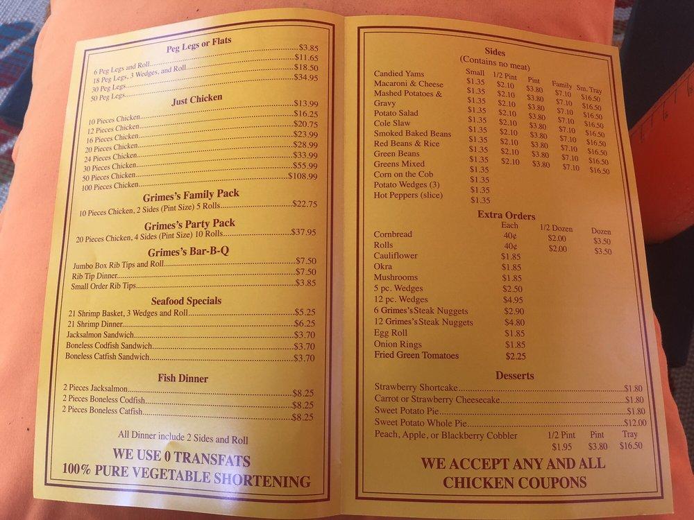Carta de Grimes's Fast Food (Formerly Richie's), Lexington