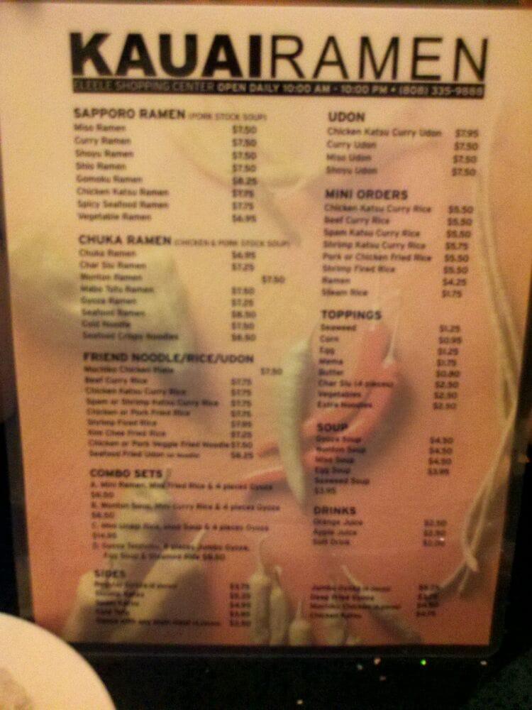 Menu at Kauai Ramen restaurant, Eleele, Waialo Rd