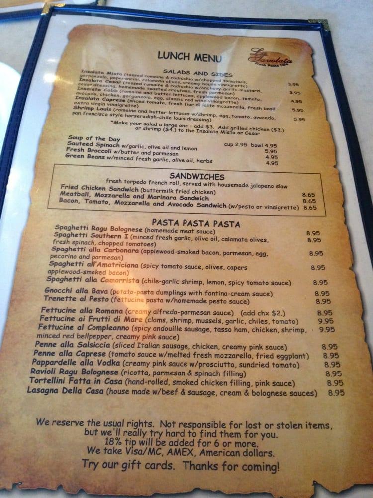 Menu at La Tavolata restaurant, Artesia