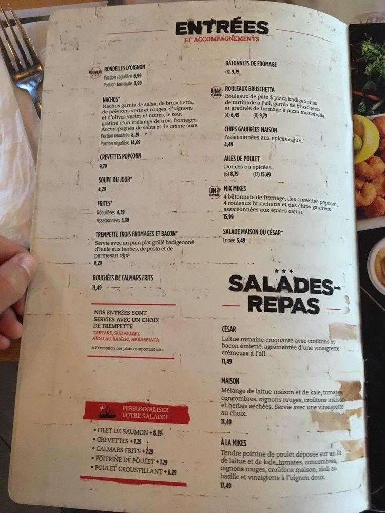 Menu au Toujours Mikes pizzeria, Berthierville, Bd Gilles Villeneuve