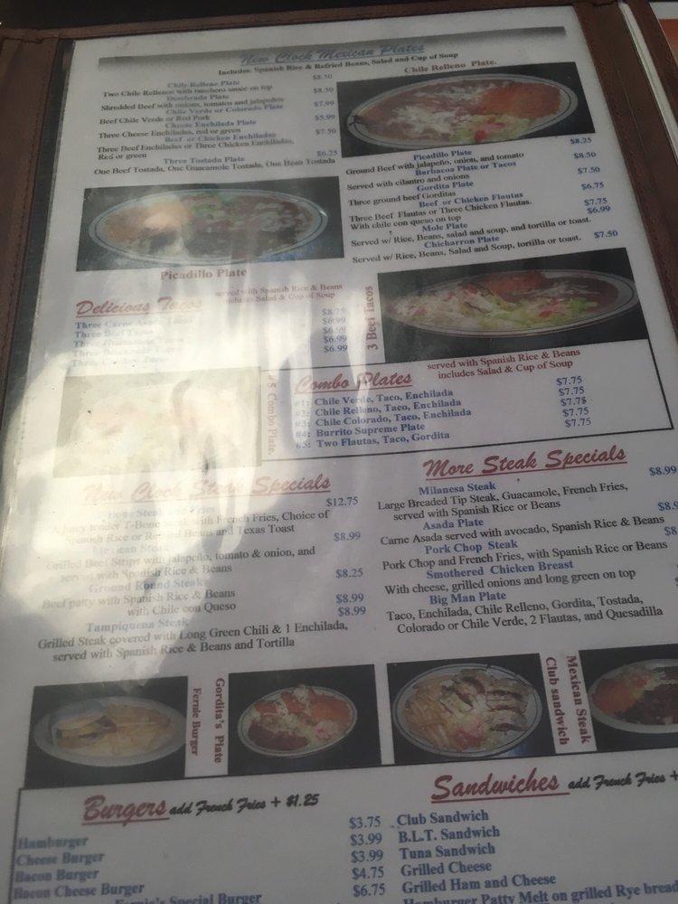 Menu at New Clock Restaurant, El Paso