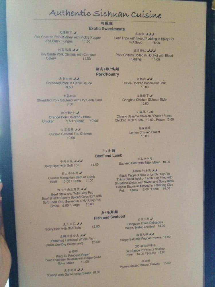 Menu at Sichuan House restaurant, Walnut Creek