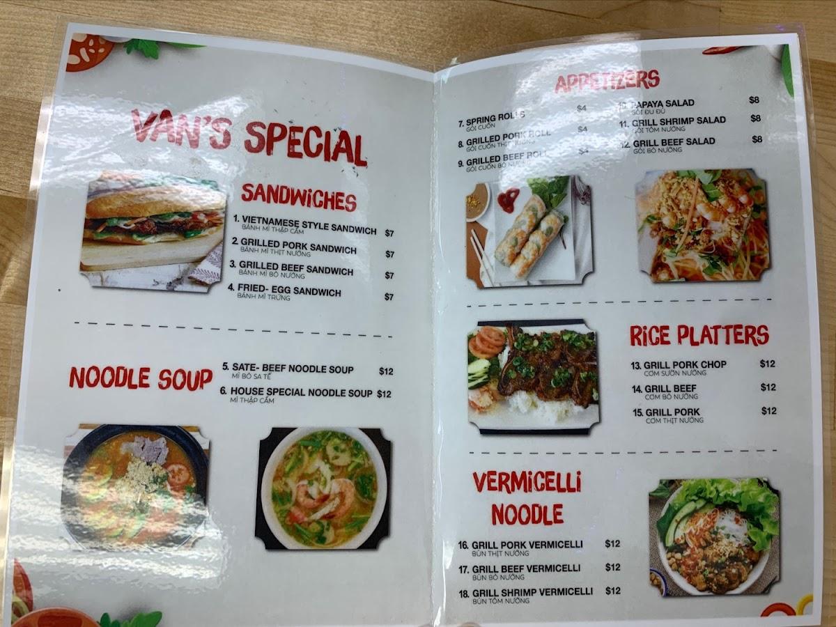 Menu at Van Vietnamese Cuisine restaurant, Hilo