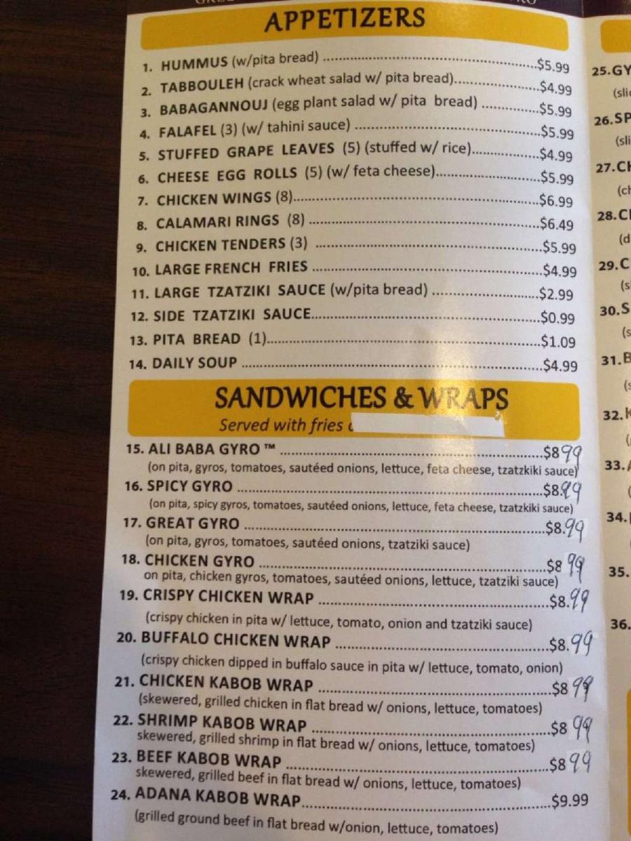 Menu at Ali Baba Grill Cafe, Fort Walton Beach