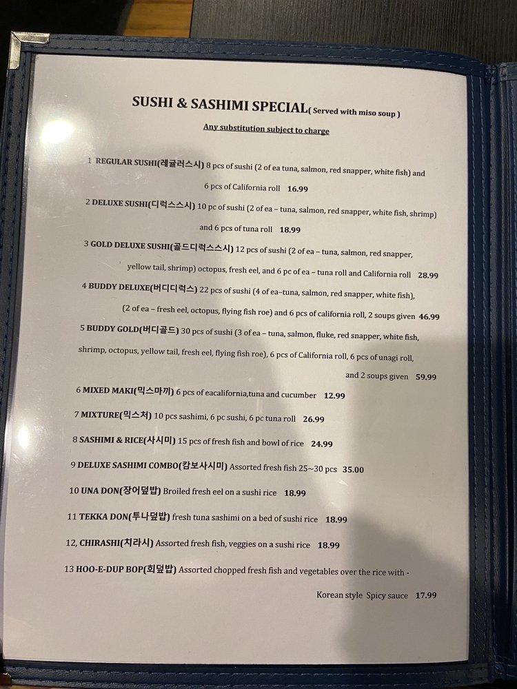 Menu at Bada sushi restaurant, Niles