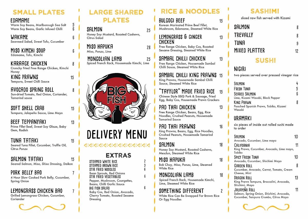 Menu at Big Fish Eatery restaurant, Auckland, 3/710 Great South Rd