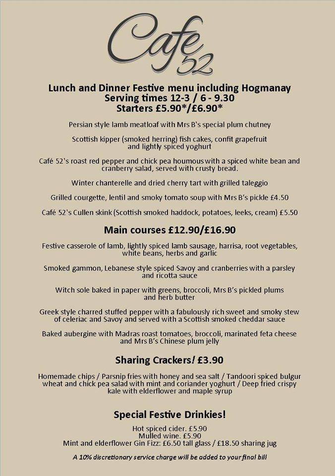 Menu at Cafe 52, Aberdeen