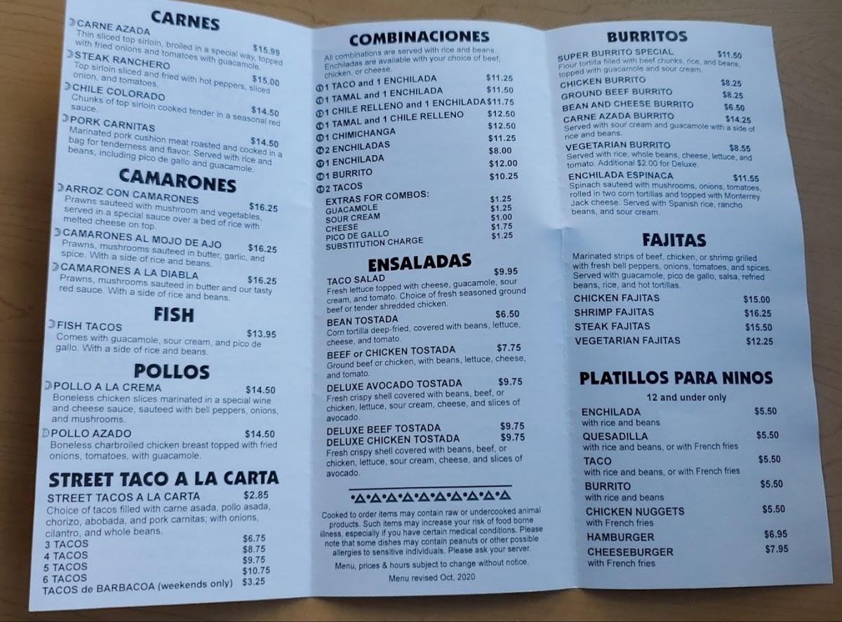 Menu at David Family Taqueria restaurant, Sequim