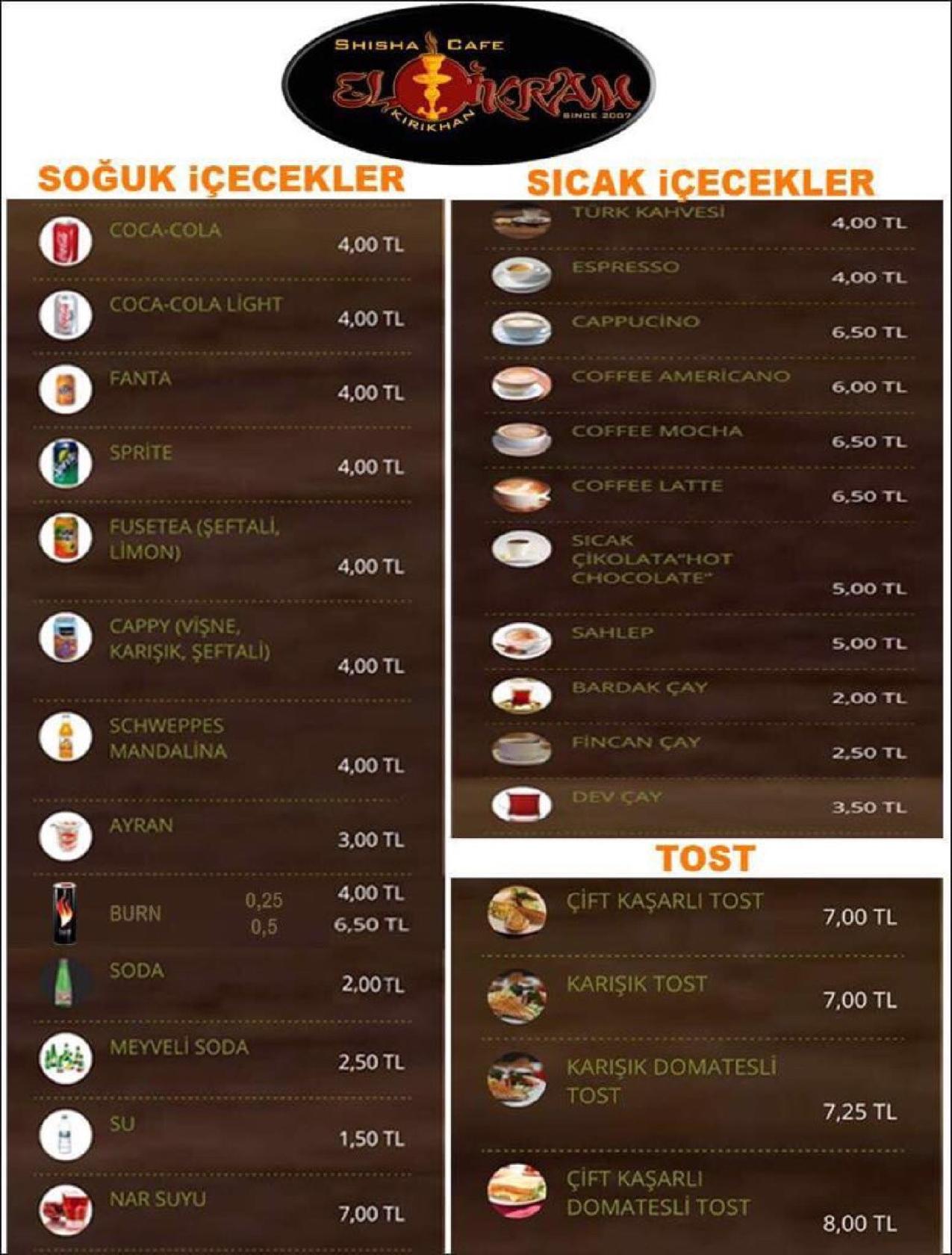 Menu at El İKRAM NARGİLE CAFE, Kırıkhan
