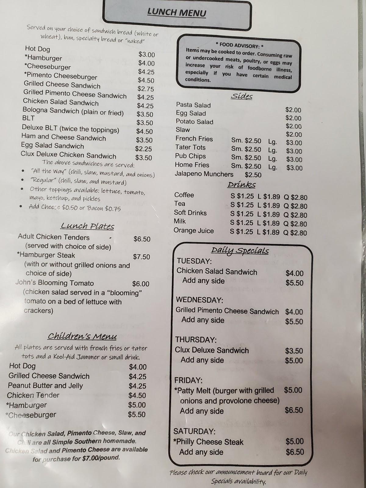 Menu at Graham's Grocery & Grill restaurant, Salisbury