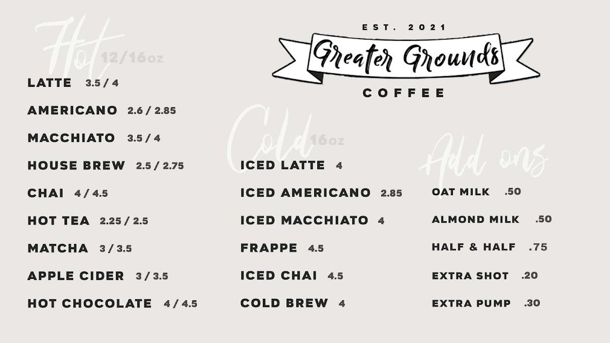 Menu at Greater Grounds Coffee, Locust