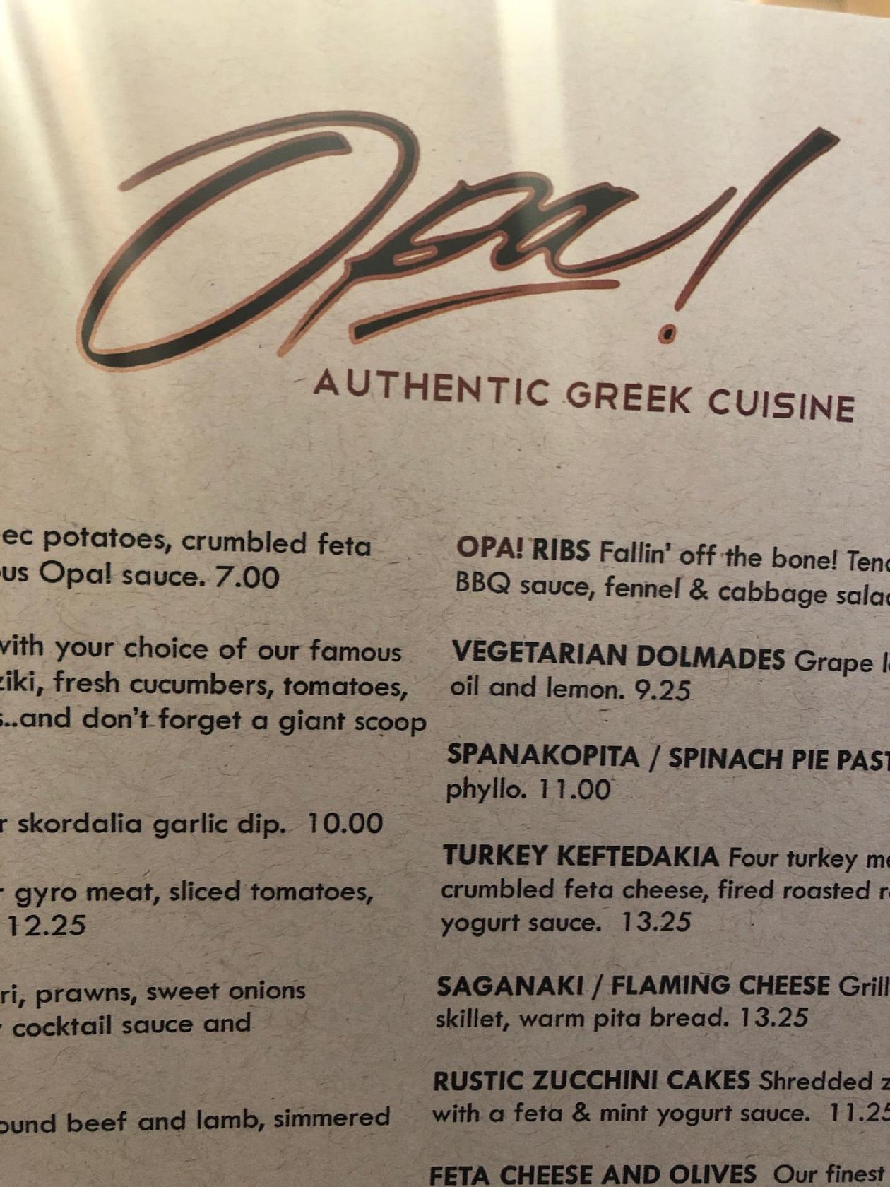 Menu at Opa! Santa Clara restaurant, Santa Clara, Augustine Dr #130
