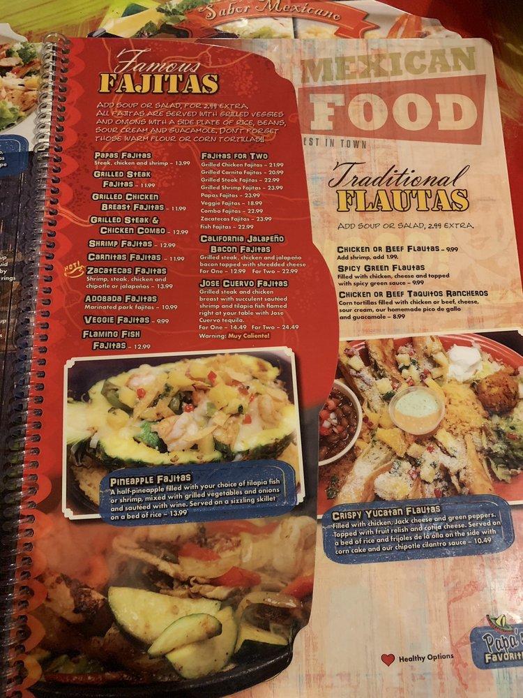 Menu at Papas and Beer Family Mexican Restaurant, Shelby
