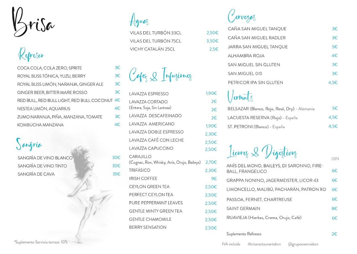 Menu at Restaurant Brisa, Barcelona