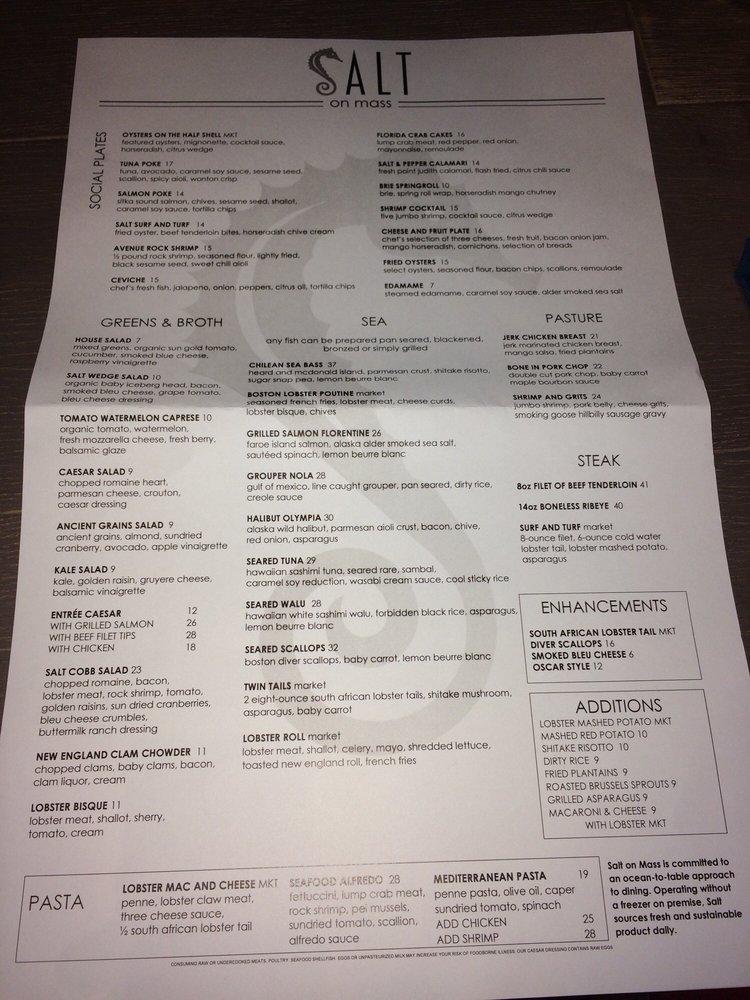 Menu at Salt on Mass pub & bar, Indianapolis, 505 Massachusetts Ave
