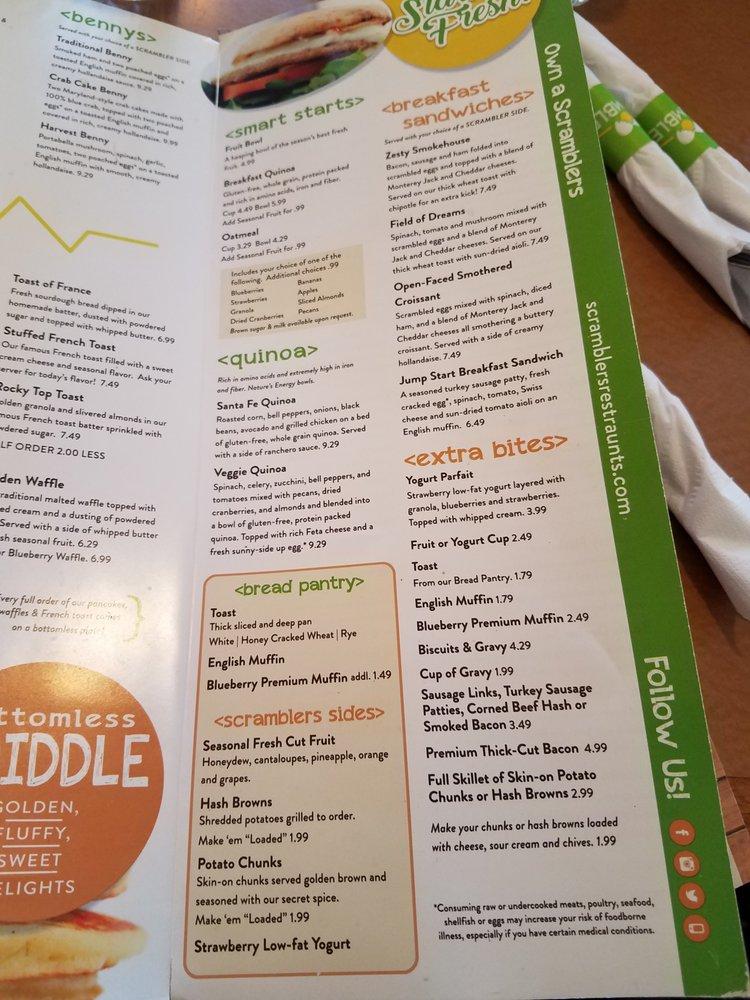 Menu at Scramblers restaurant, Mayfield Heights
