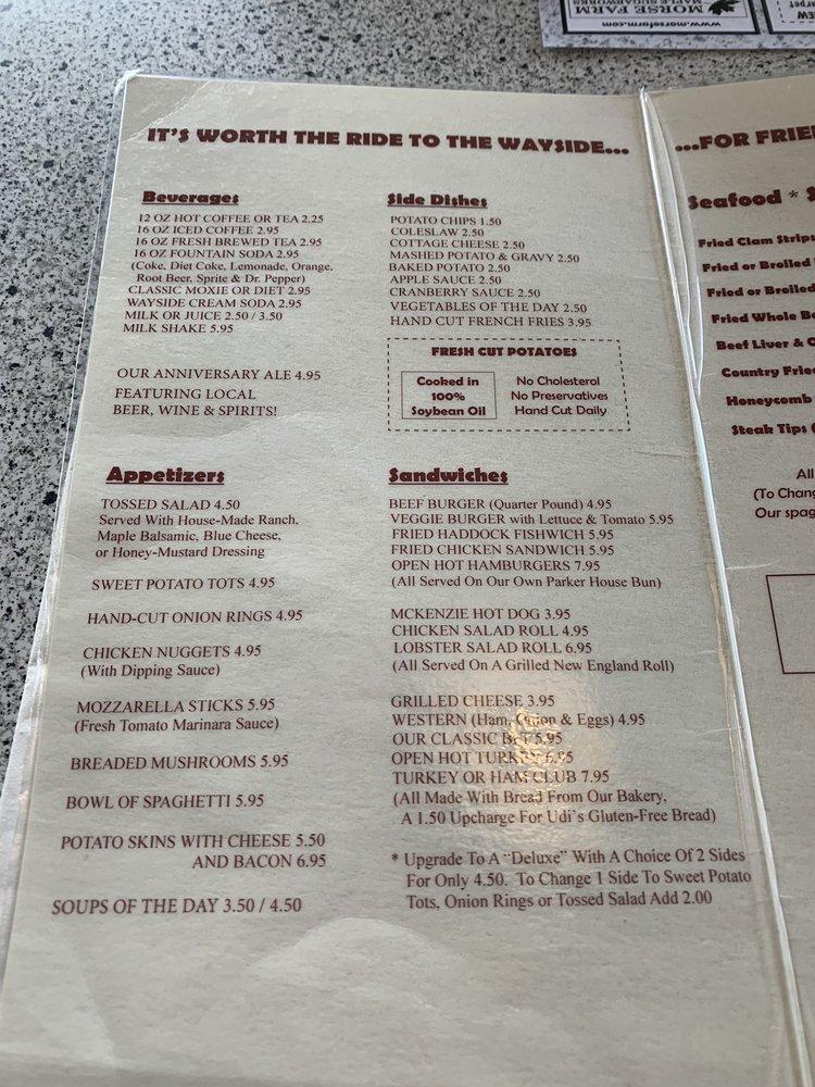 Menu at Wayside Restaurant, Bakery & Creamery, Montpelier