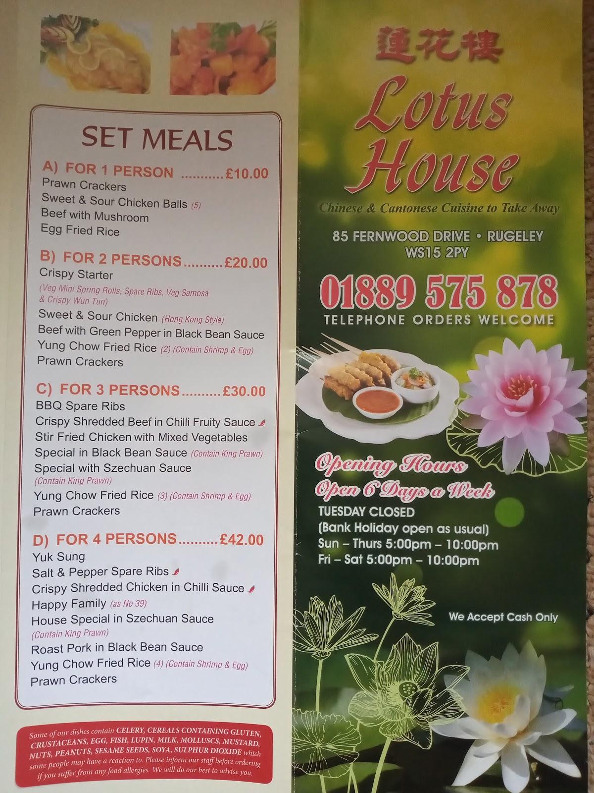 Menu at Lotus House fast food, Rugeley