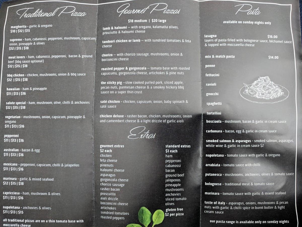 Menu at Salute Pizzeria & Restaurant, Callala Bay, 14/55 Emmett St