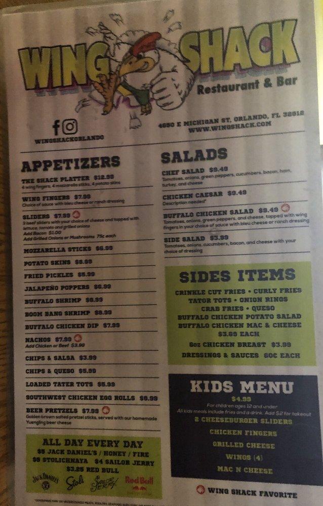 Menu at Wing Shack pub & bar, Orlando, E Michigan St