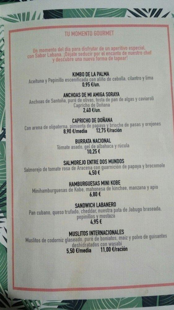 Carta de restaurante labana, Huelva