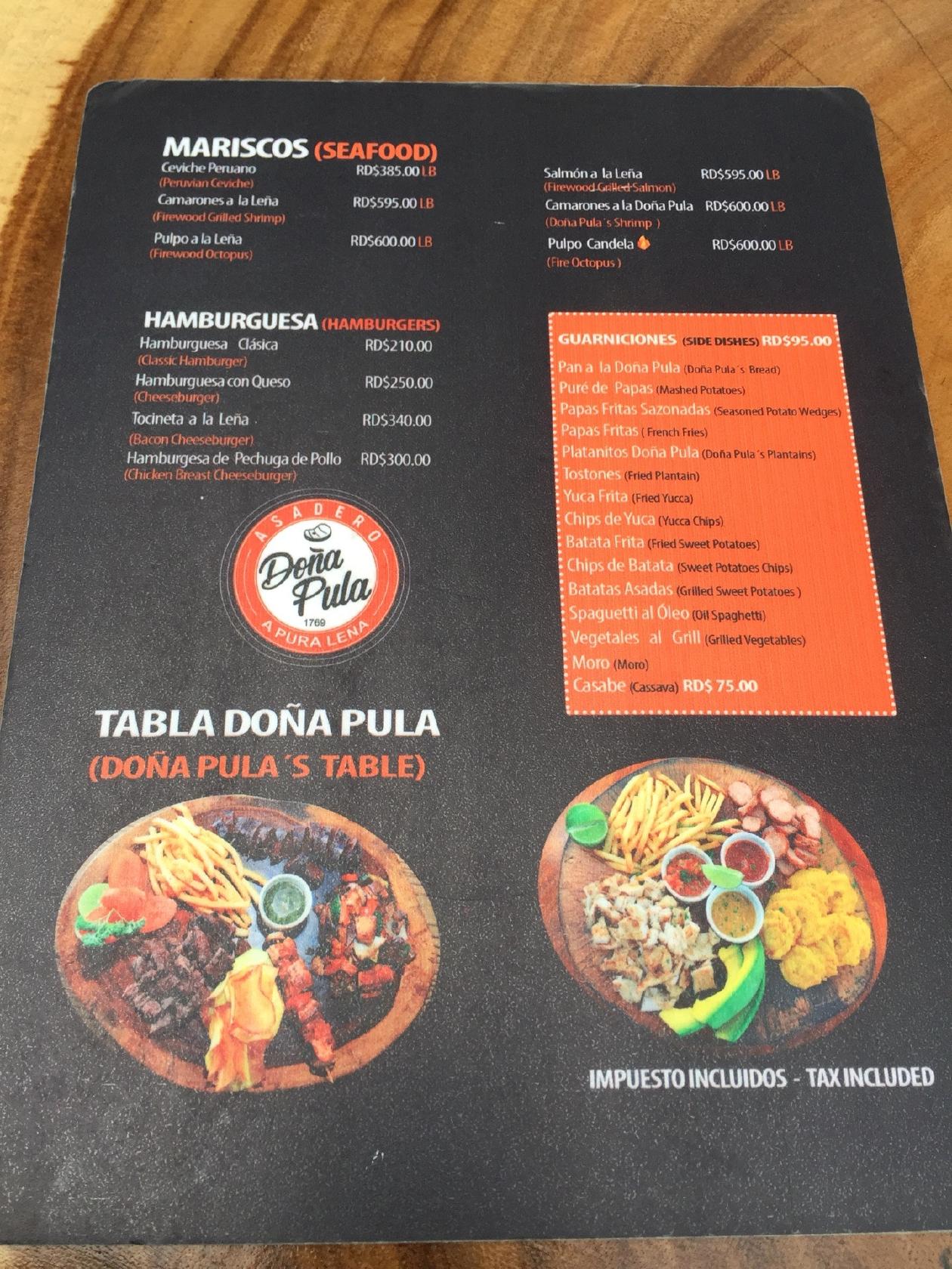 Menu at Asadero Doña Pula restaurant, Santiago De Los Caballeros, Aut ...