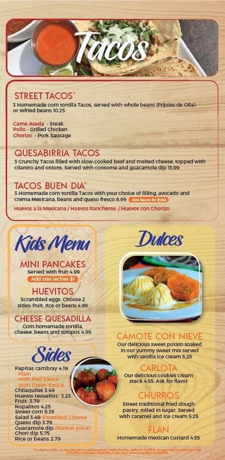Mexican Breakfast Menu