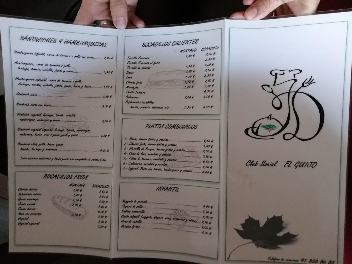 Carta de Restaurante Club Social El Guijo, Galapagar