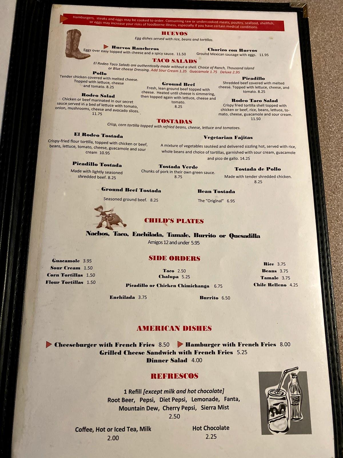 Menu at El Rodeo restaurant, Cheney