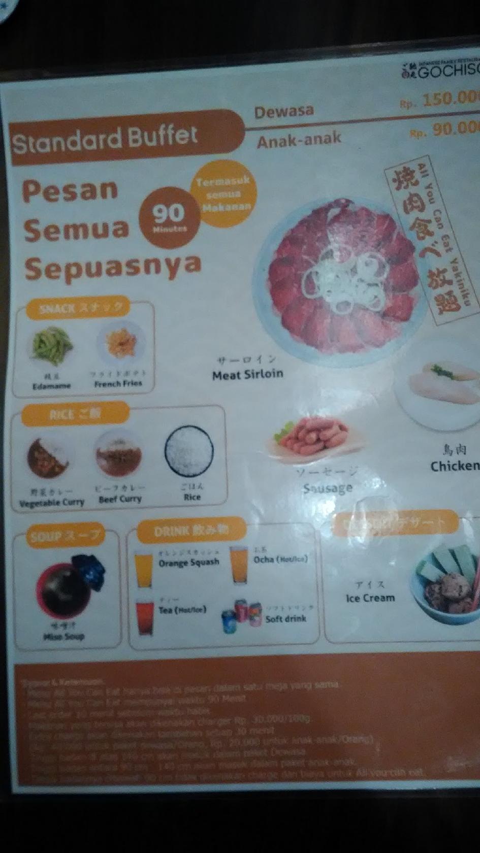 Menu at Gochiso restaurant, Banjarbaru