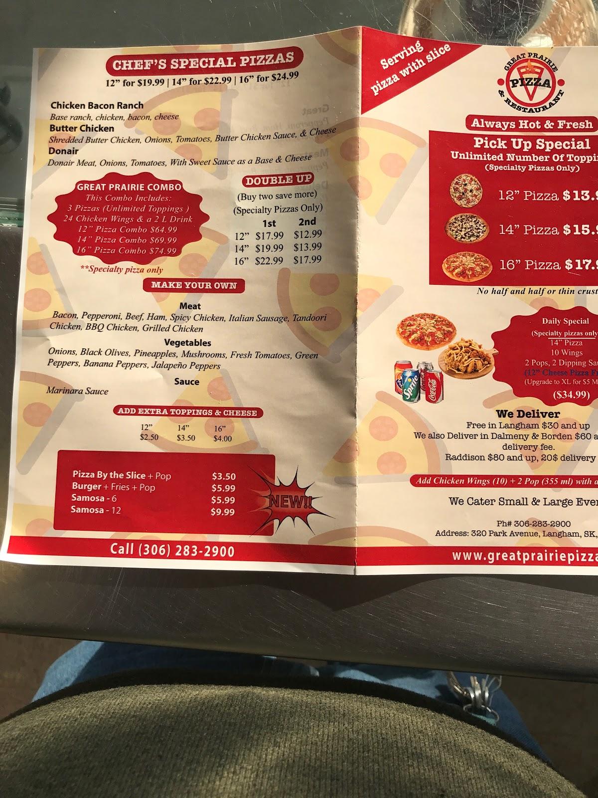 Menu at Great Prairie Pizza & Restaurant, Langham, 320 Park Ave