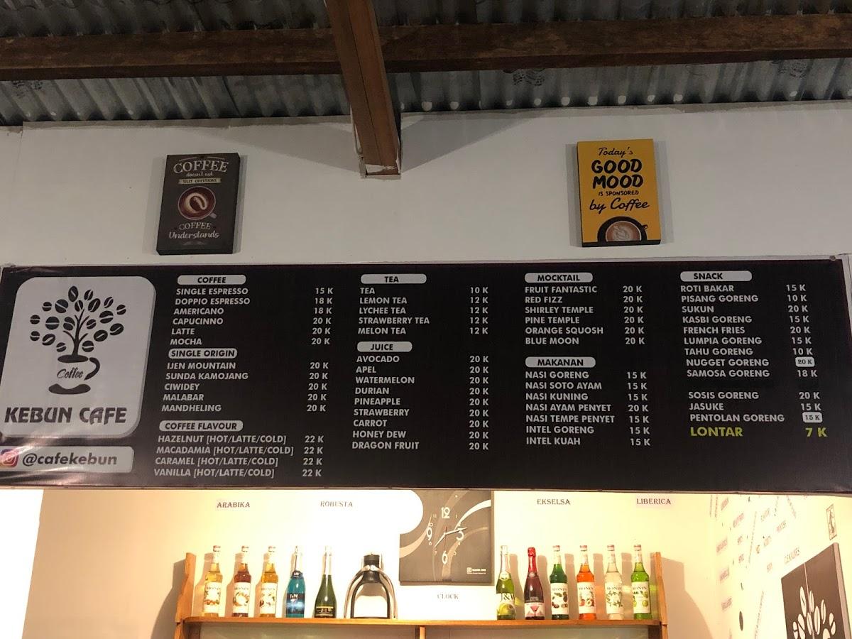 Carta del café Kebun Kafe, Manokwari