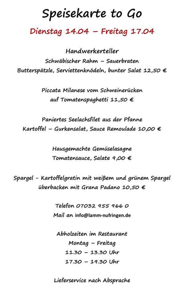 Speisekarte von Hotel Restaurant Lamm, Nufringen
