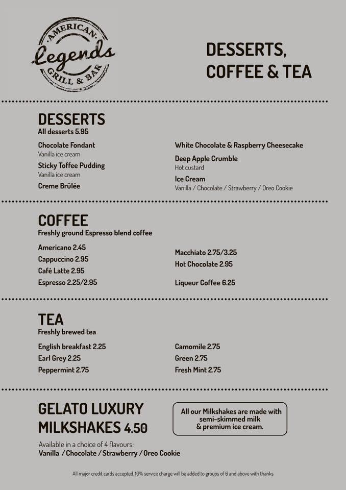 Menu at Legends American Grill & Bar, London
