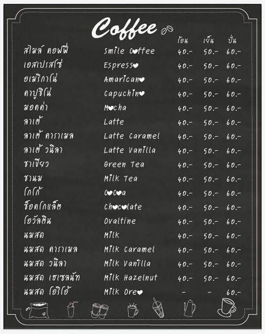Menu at Smile Smile Coffee cafe, Bang Pla Soi