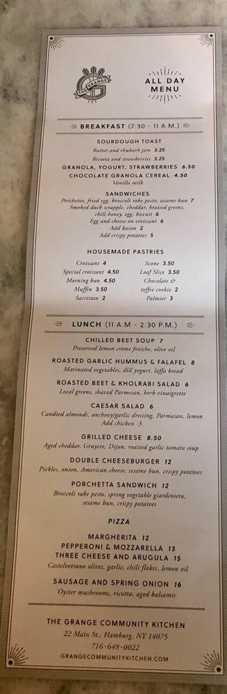 Menu at The Grange Community Kitchen restaurant, Hamburg