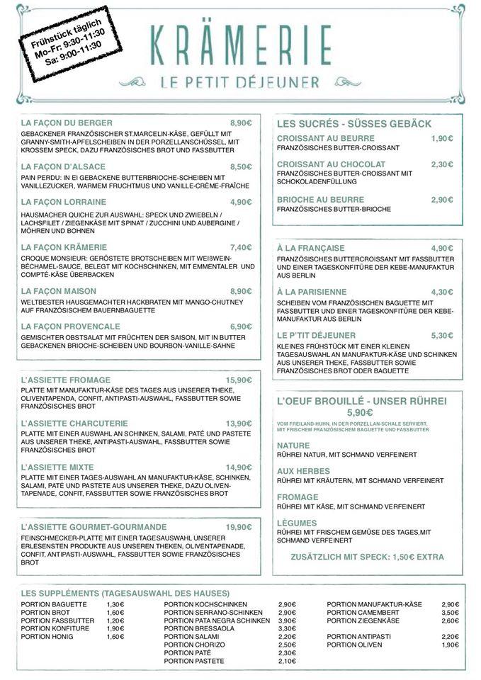 Menu at Krämerei Trier restaurant, Trier