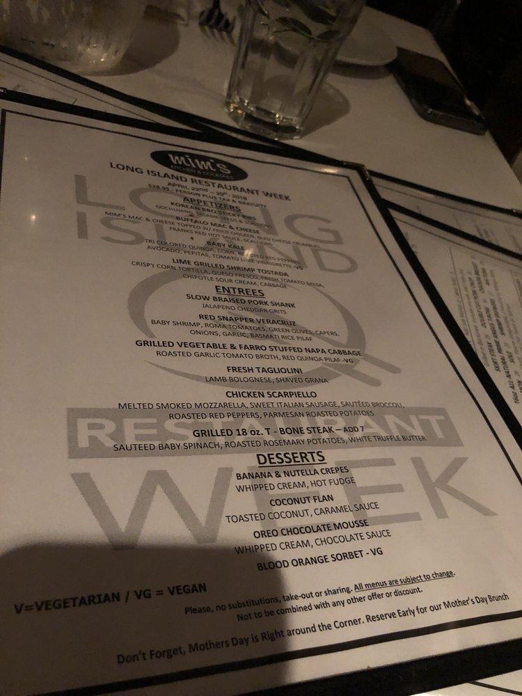 Menu at Mim's Restaurant, Roslyn Heights