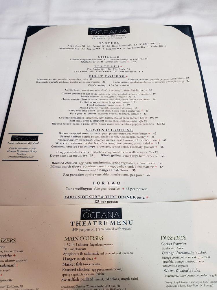 Menu at Oceana restaurant, West New York, 120 W 49th St
