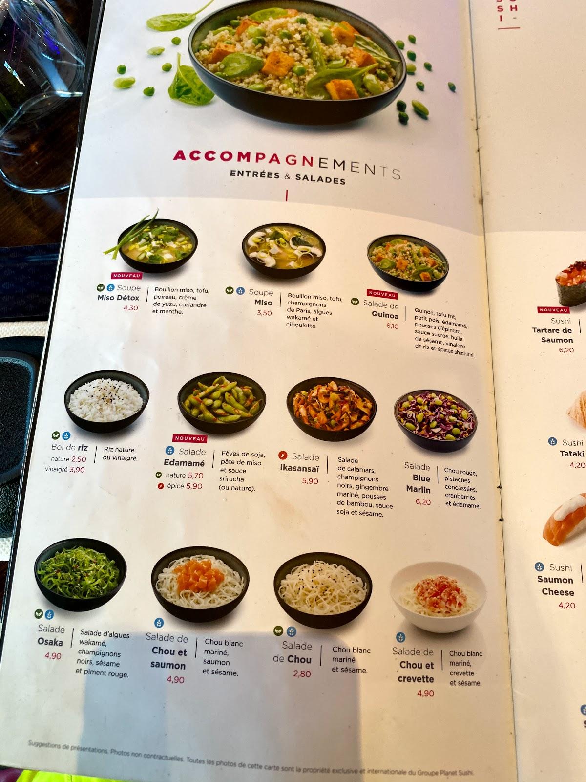 Menu at Planet Sushi restaurant, Monaco-Ville