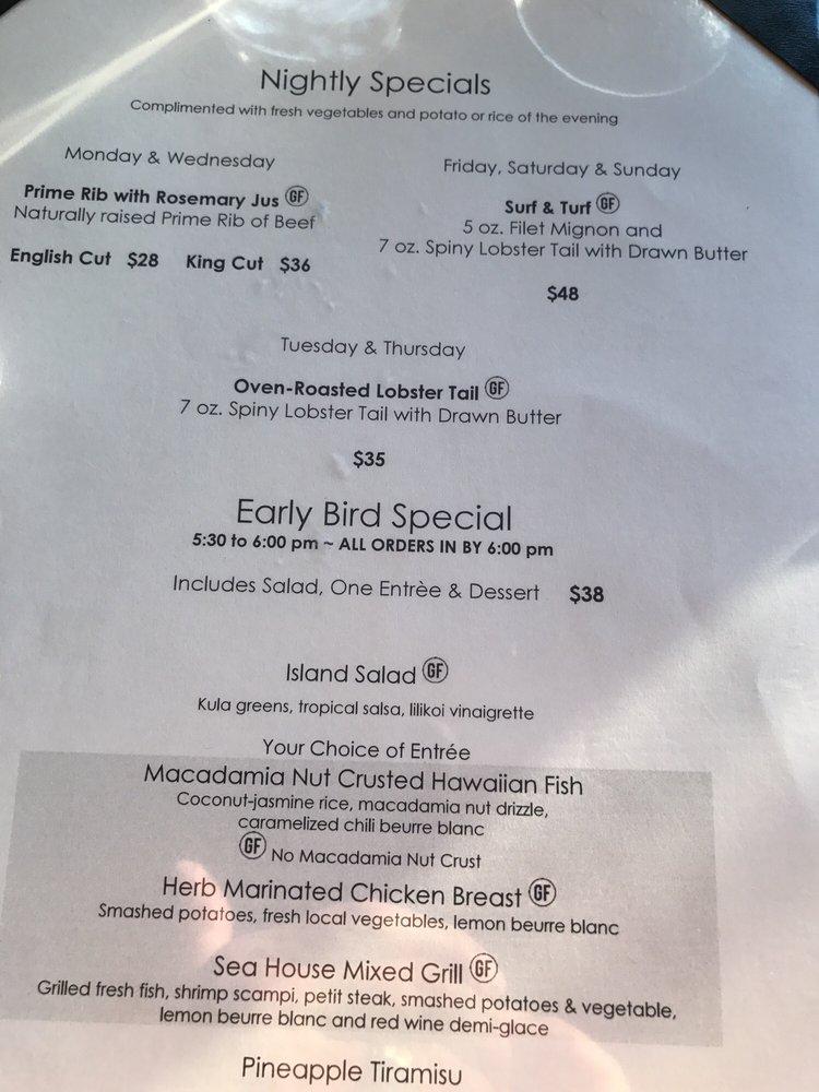 Menu at Sea House Restaurant, Kapalua