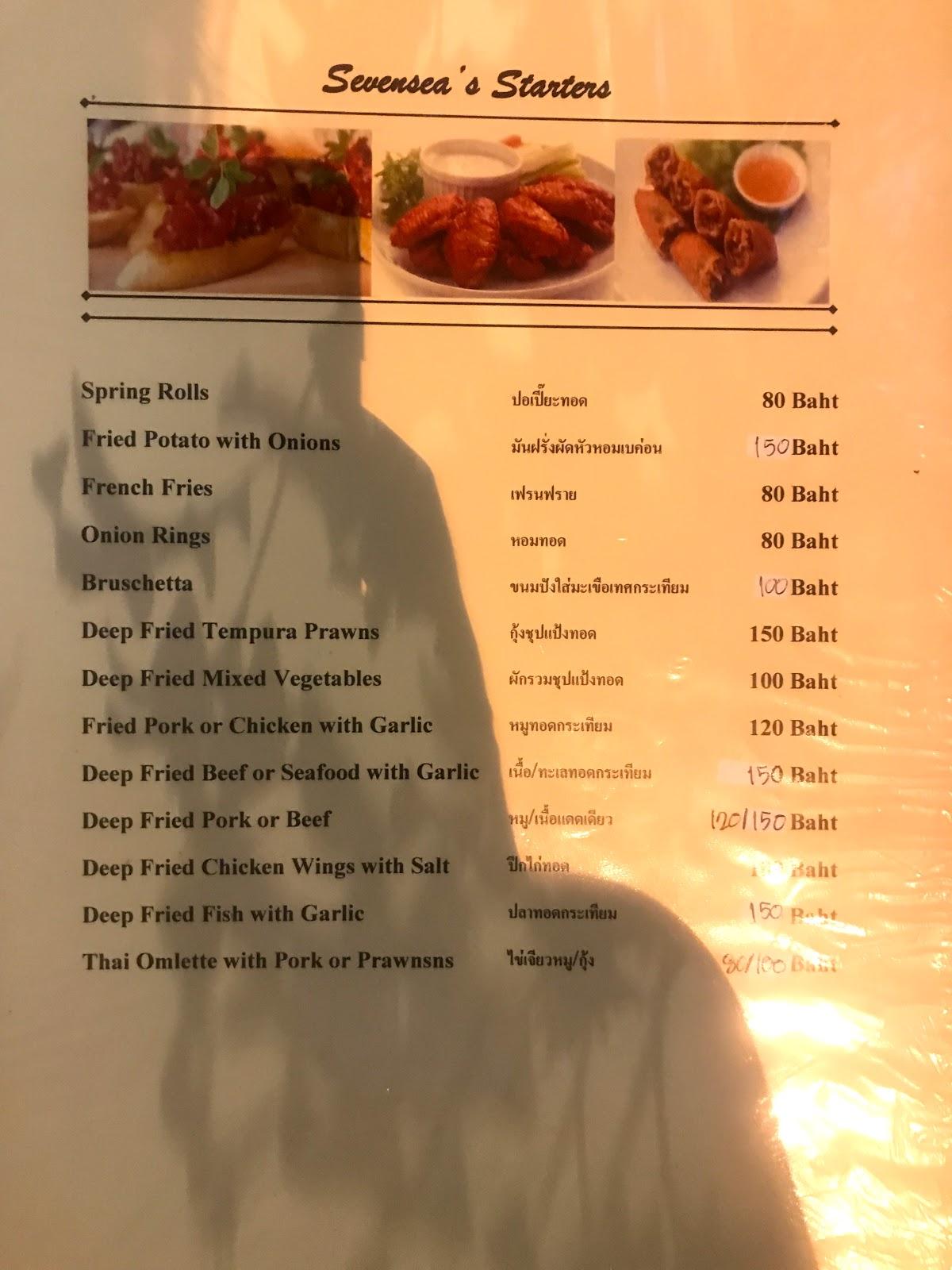 Menu at The Sevenseas Restaurant, Khan Ham