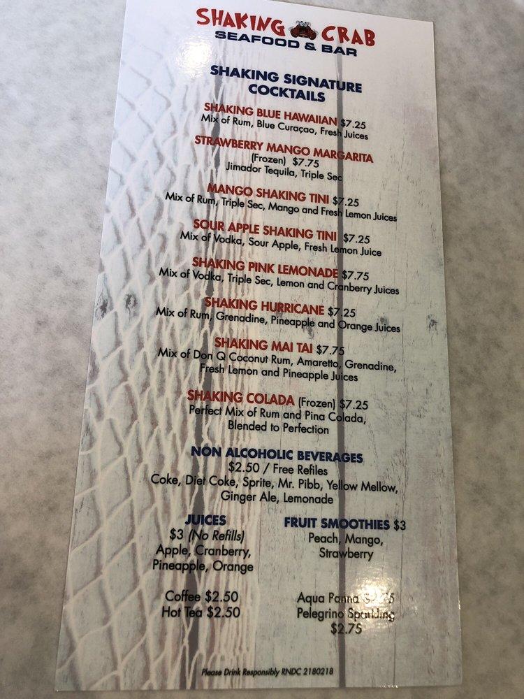 Menu at Shaking Crab pub & bar, Bonita Springs