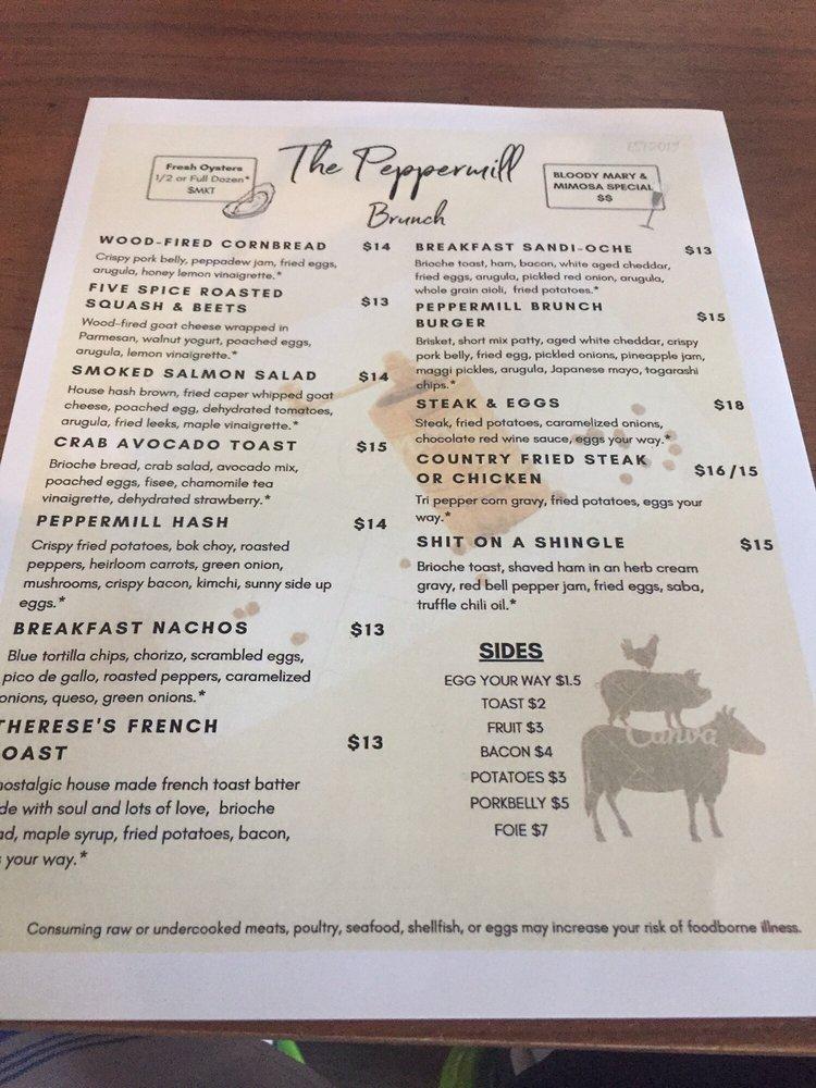 Menu at The Peppermill: Steakhouse and Cocktail, Tempe